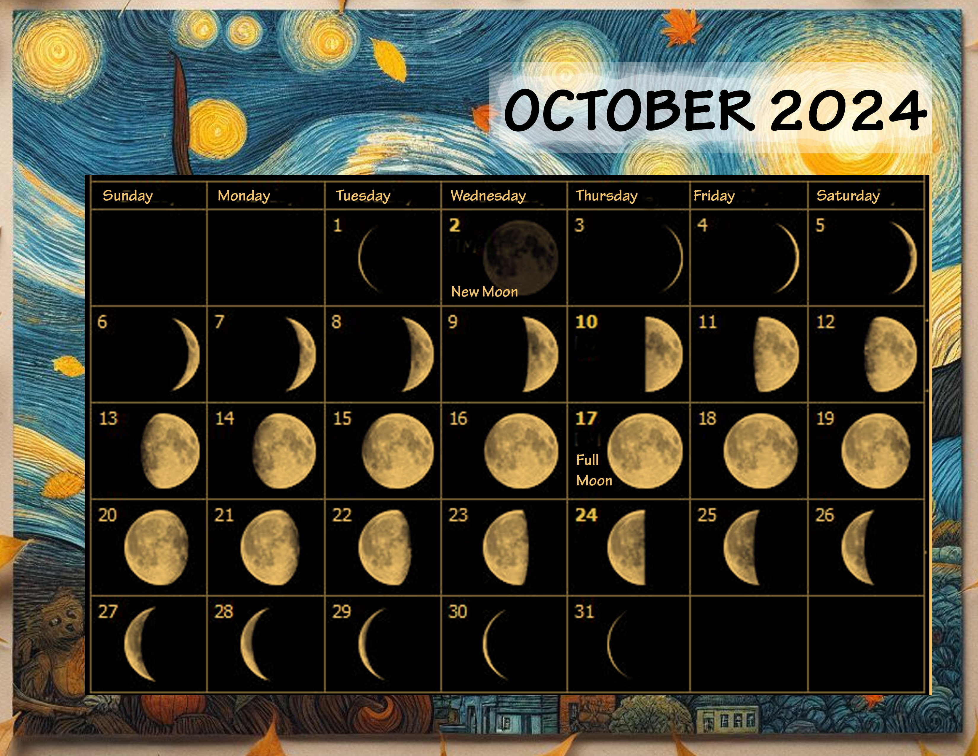October 2024 Lunar Calendars – Auntie Moon